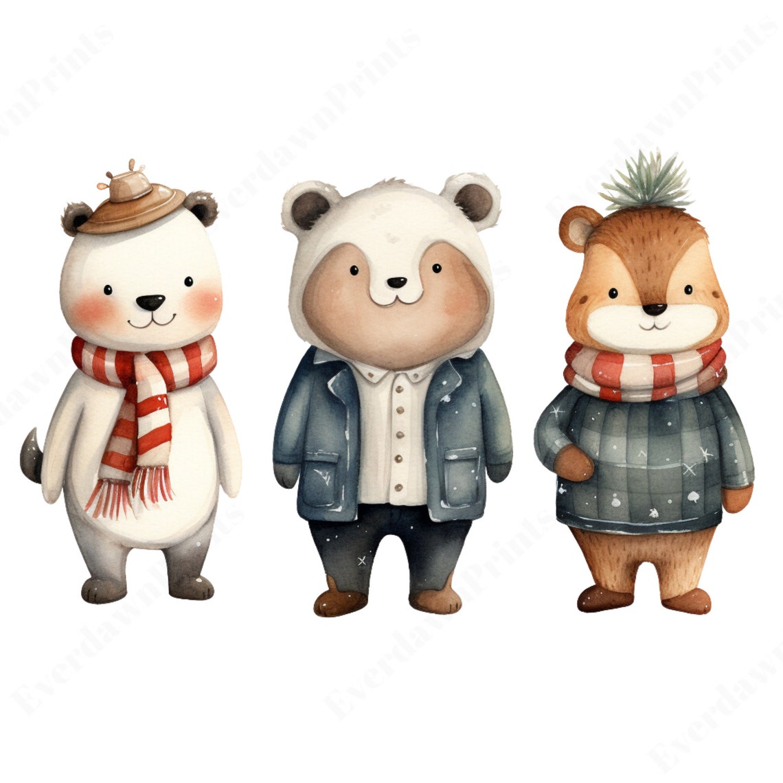 21 Winter Animals Watercolor Clipart, Transparent PNG, Christmas ...