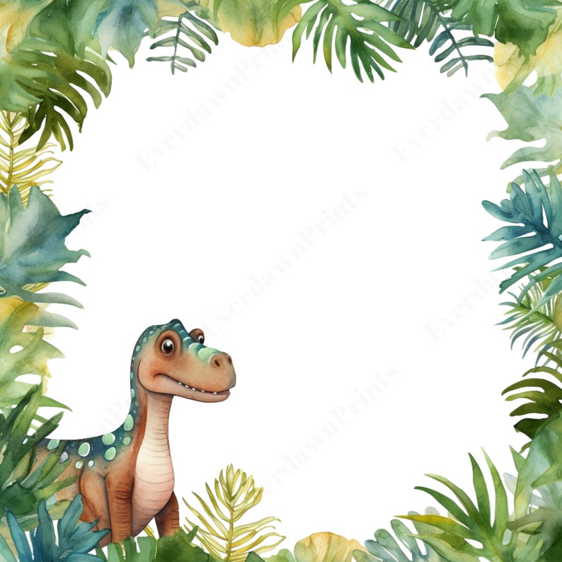 12 Watercolor Jurassic Palm Leaves Frames, Dino Borders, Dino Frames ...