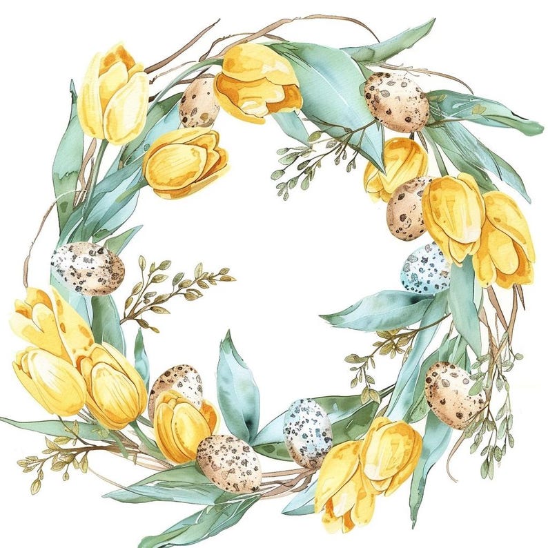 24 Spring Floral Clipart, Easter Wreath Clipart, Tulips, Egg Nest ...
