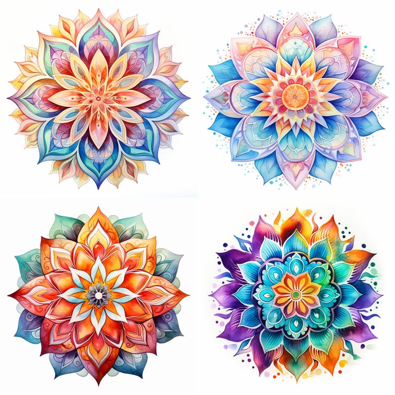 24 Mandala Flower Art, Colorful Mandala Transparent Clipart, Intricate ...