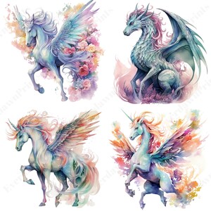24 Magical Fantasy Creatures Clipart - Watercolor - Transparent PNG ...