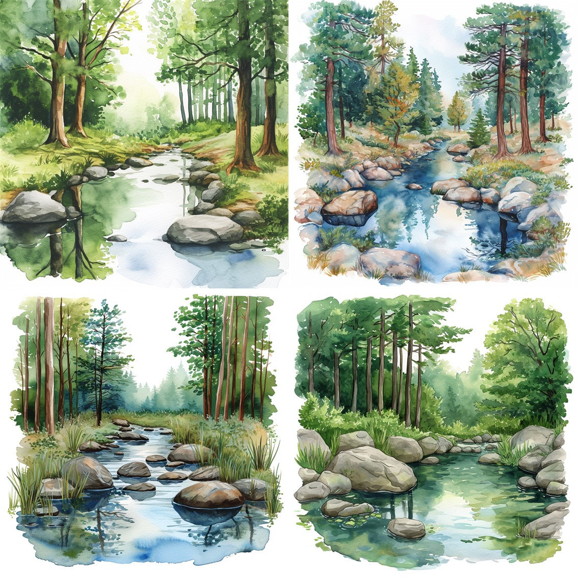 24 Forest Stream Watercolor Clipart, Watercolor Forest Background, High ...