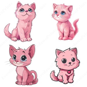 21 Cute Cartoon Pink Kitten Sticker, Adorable Cat Clipart, Perfect for ...