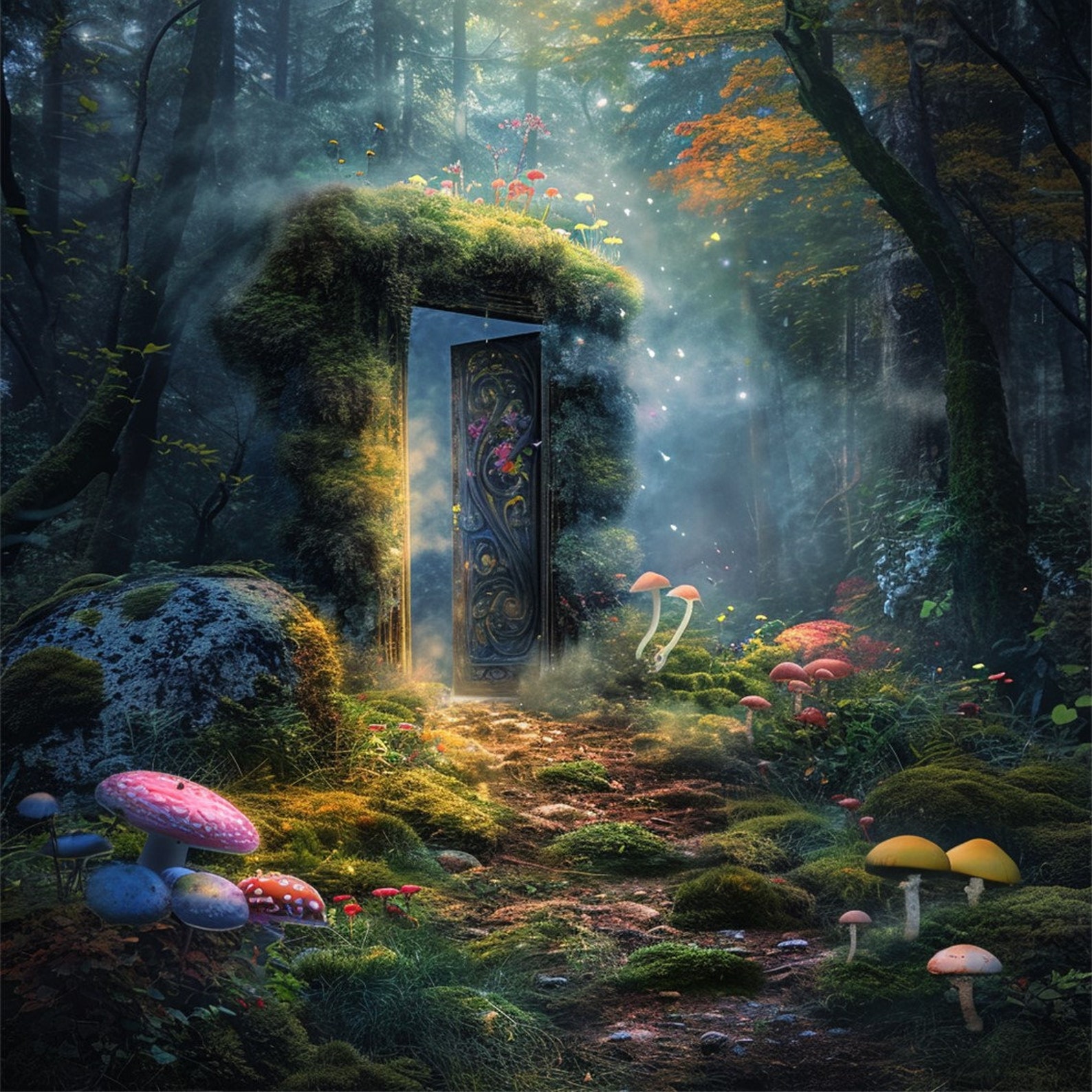 23 Enchanted Forest Door Clipart, Watercolor Forest Background, High ...