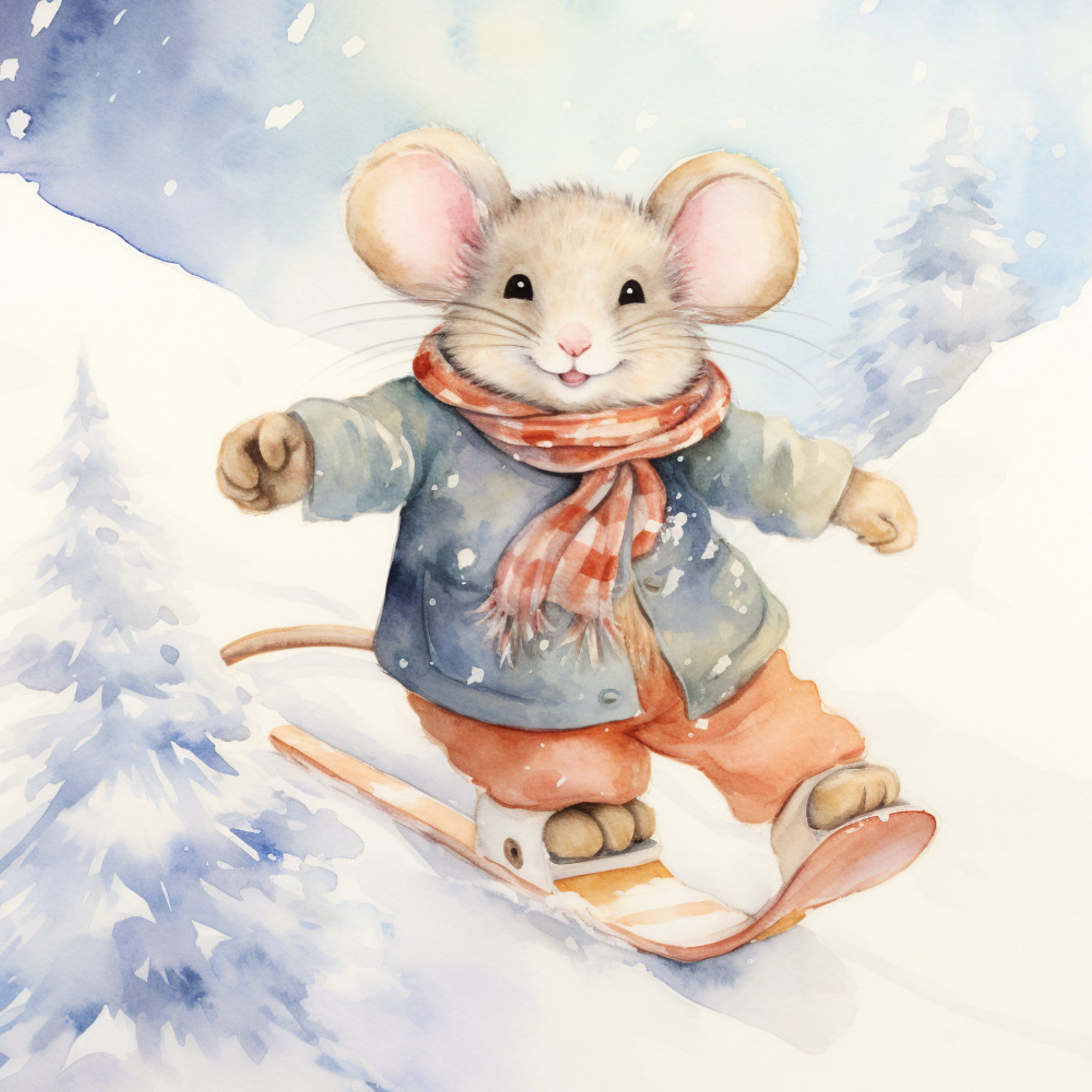 19 Sledding Mouse Watercolor Clipart, PNG, 300 Dpi, Mouse Clipart ...