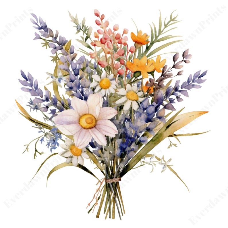 23 Rustic Flowers Bouquets Clipart, Wild Flowers Clipart, Dried Grass ...