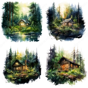 18 Cabin in the Woods, Watercolor Forest Background, High Quality PNG ...