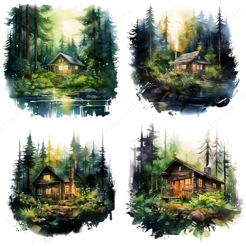 18 Cabin in the Woods, Watercolor Forest Background, High Quality PNG ...