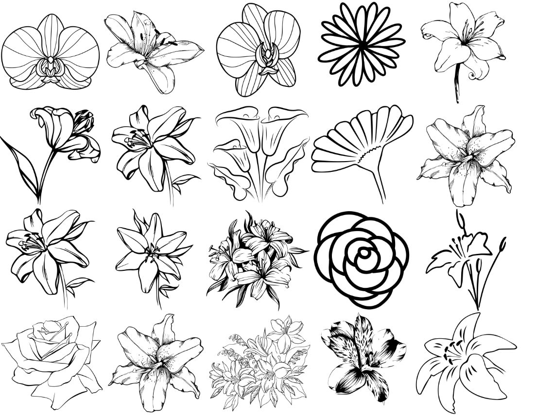 101 Flower SVG, Hand Drawn SVG, Flower Svg, Black and White, Flower ...
