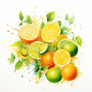 24 Watercolor Citrus Fruit Clipart, Transparent PNG Clipart Set, Fresh ...