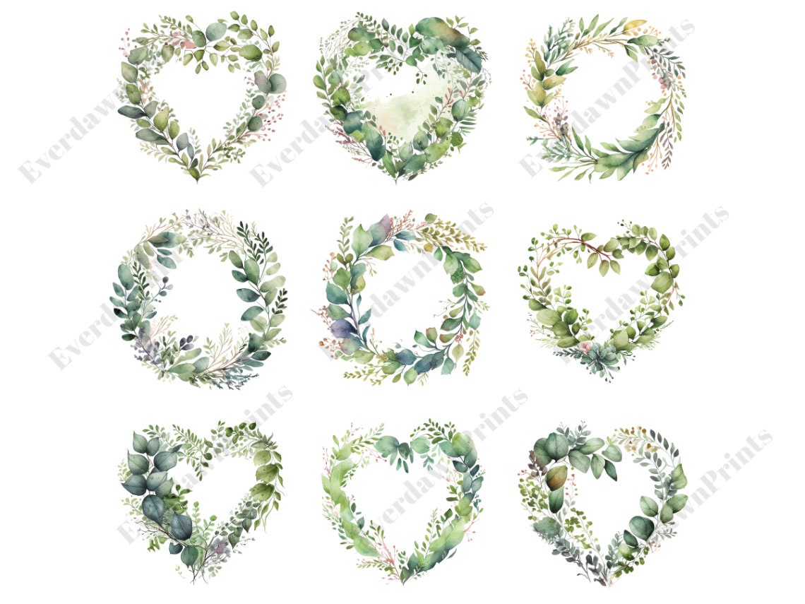 52 Botanical Watercolor Clipart Hand Drawn Greenery PNG - Etsy