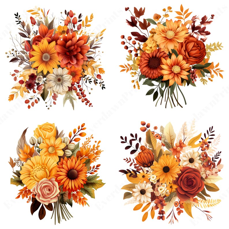28 Autumn Floral Clipart, Autumn Bouquet, High Quality Transparent ...