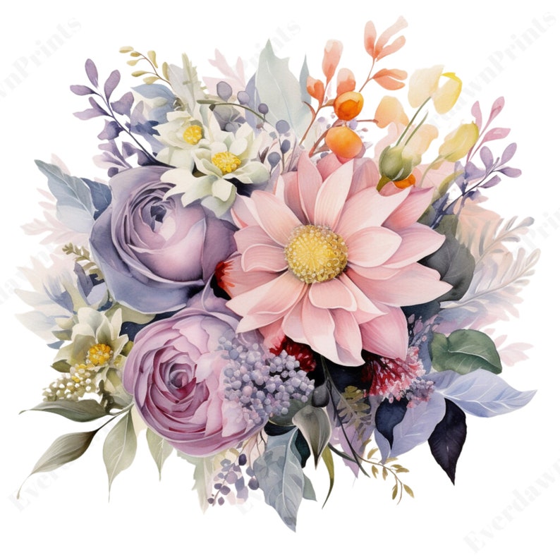 35 Watercolor Pastel Flowers Bouquet Clipart, High Quality Transparent ...