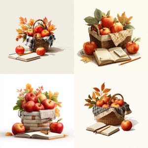 24 Apple Basket Digital Art, Autumn Harvest Still Life, Cozy Fall ...