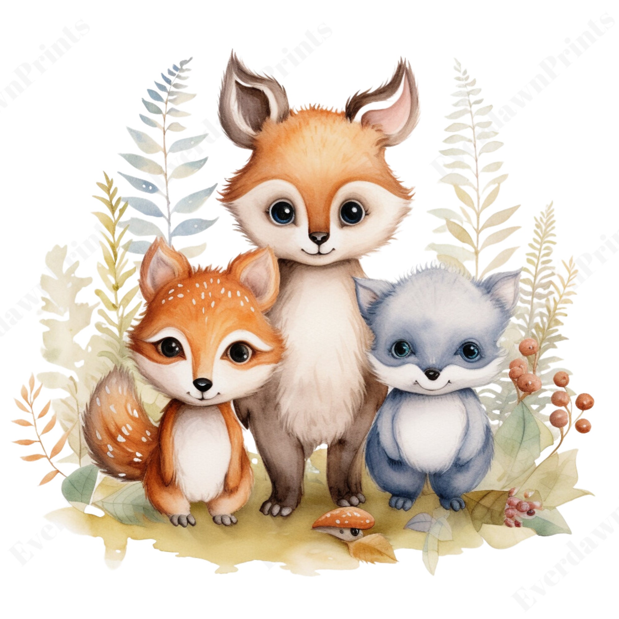 16 Woodland Creatures, Little Animals Watercolor Clip Art, Deer, Fox ...