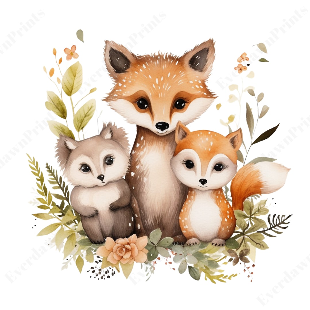 16 Woodland Creatures, Little Animals Watercolor Clip Art, Deer, Fox ...
