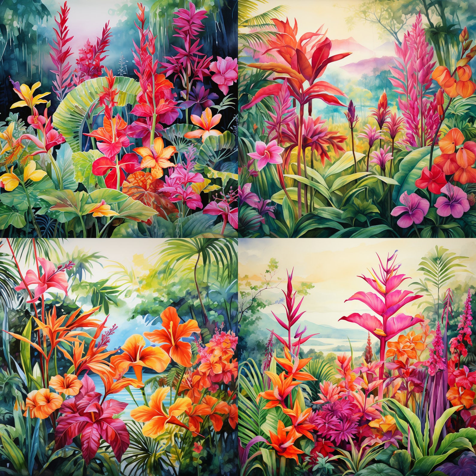 27 Watercolor Tropical Bloom Clipart, Summer Clipart, Tropical Greenery ...