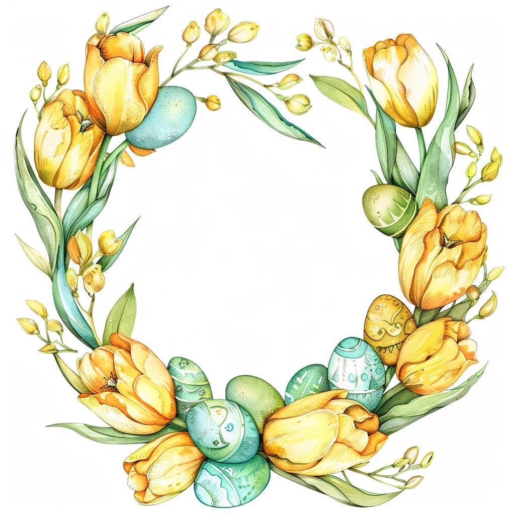 24 Spring Floral Clipart, Easter Wreath Clipart, Tulips, Egg Nest ...