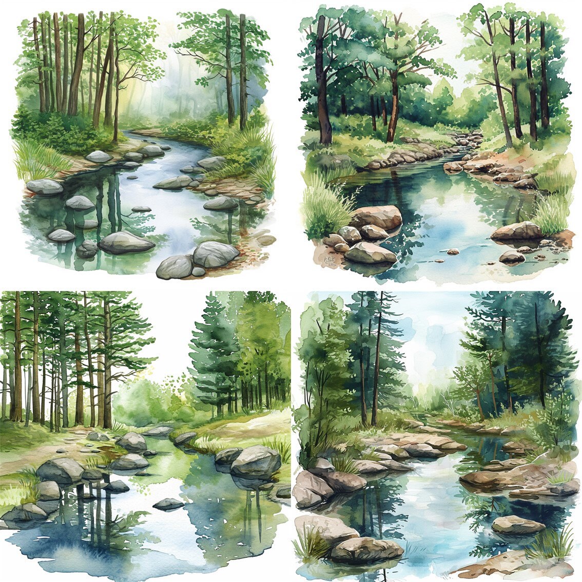 24 Forest Stream Watercolor Clipart, Watercolor Forest Background, High ...