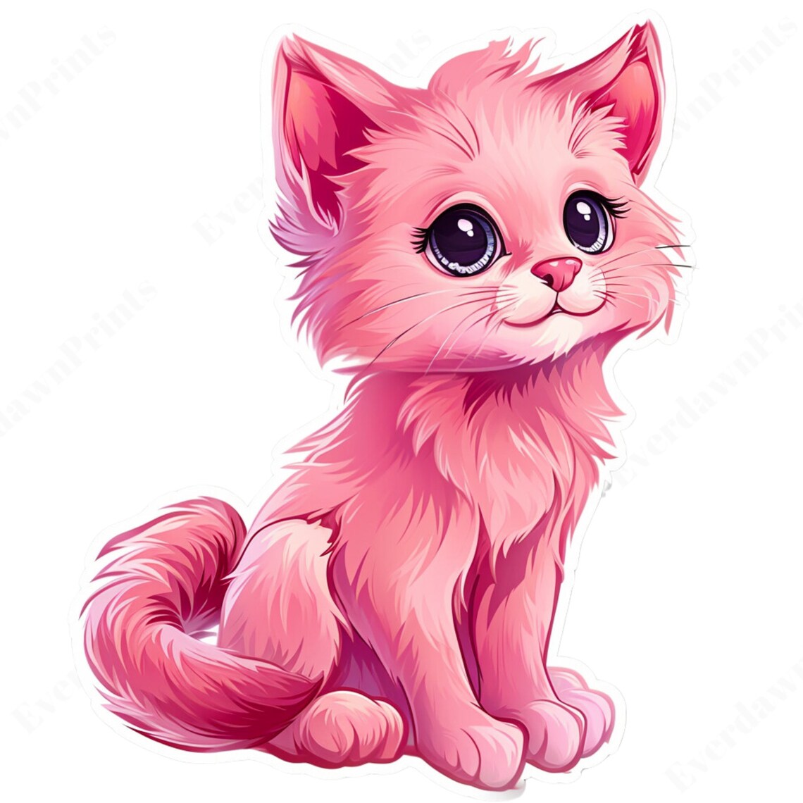 21 Cute Cartoon Pink Kitten Sticker, Adorable Cat Clipart, Perfect for ...
