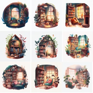 58 Cozy Home Library Clipart Bundle, High Quality Pngs, Bookshelf ...