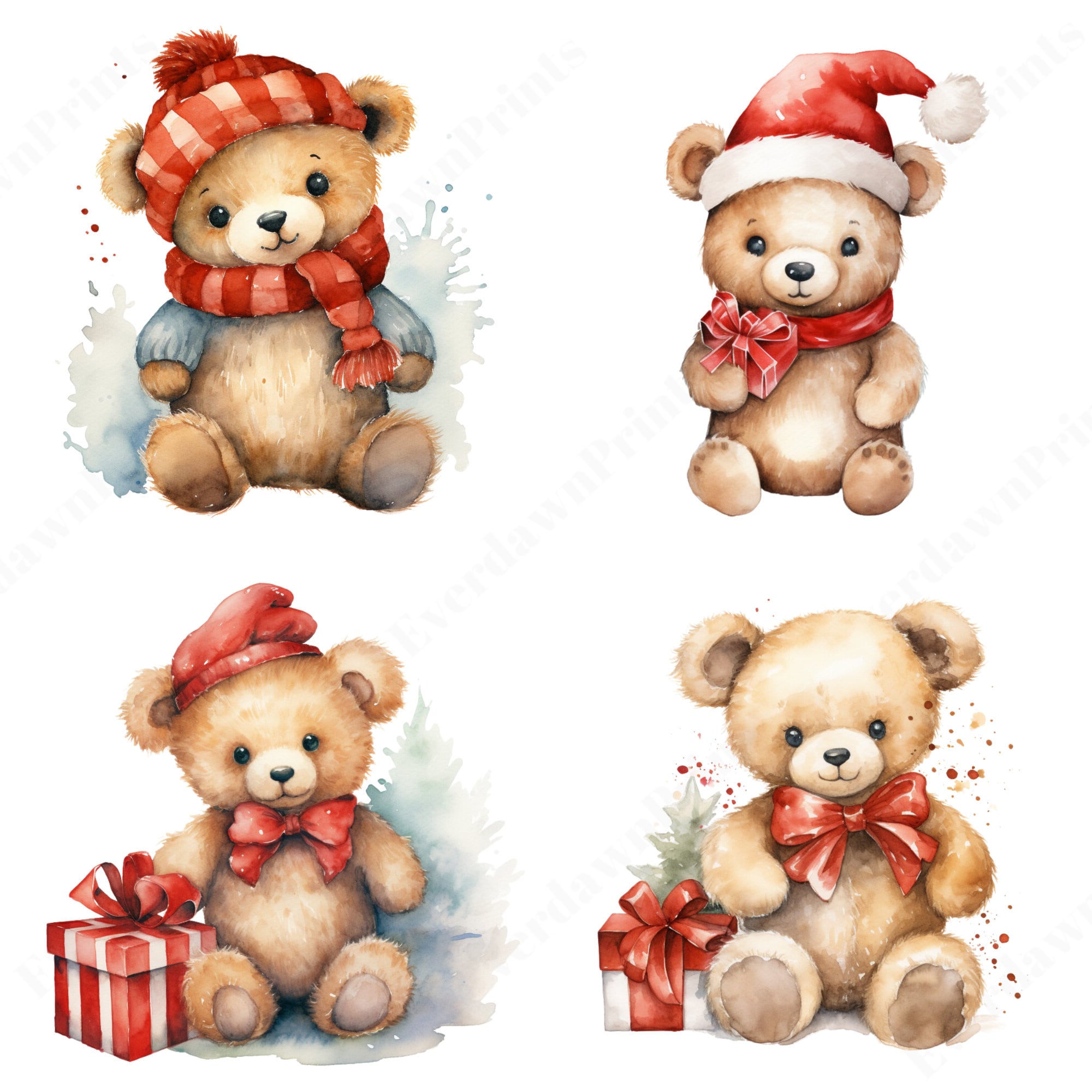 31 Christmas Teddy Bear Watercolor Clipart, Transparent PNG, Teddy Bear ...