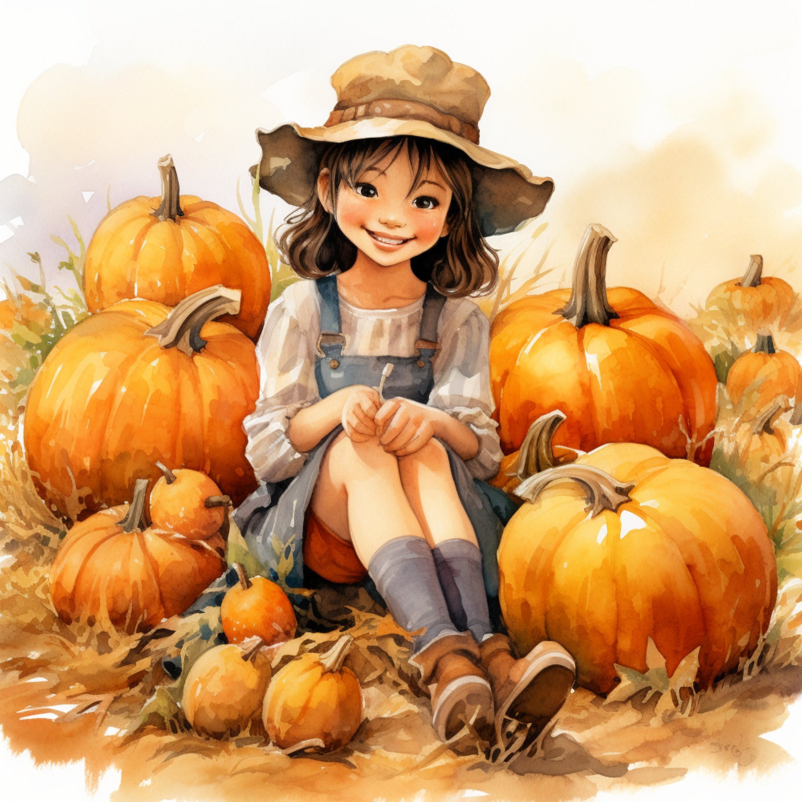 19 Watercolor Pumpkin Patch Girl Clipart, Clipart, PNG, Autumn Girl ...