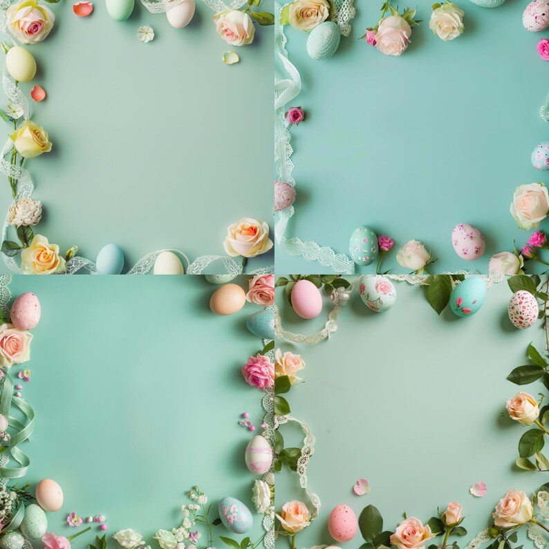 24 Easter Clipart Background, Spring Floral Clipart, Pastel Eggs ...