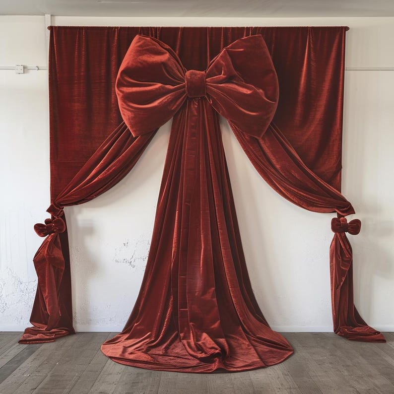 24 Large Red Bow Curtain Clipart, Holiday Season Decor Clipart ...