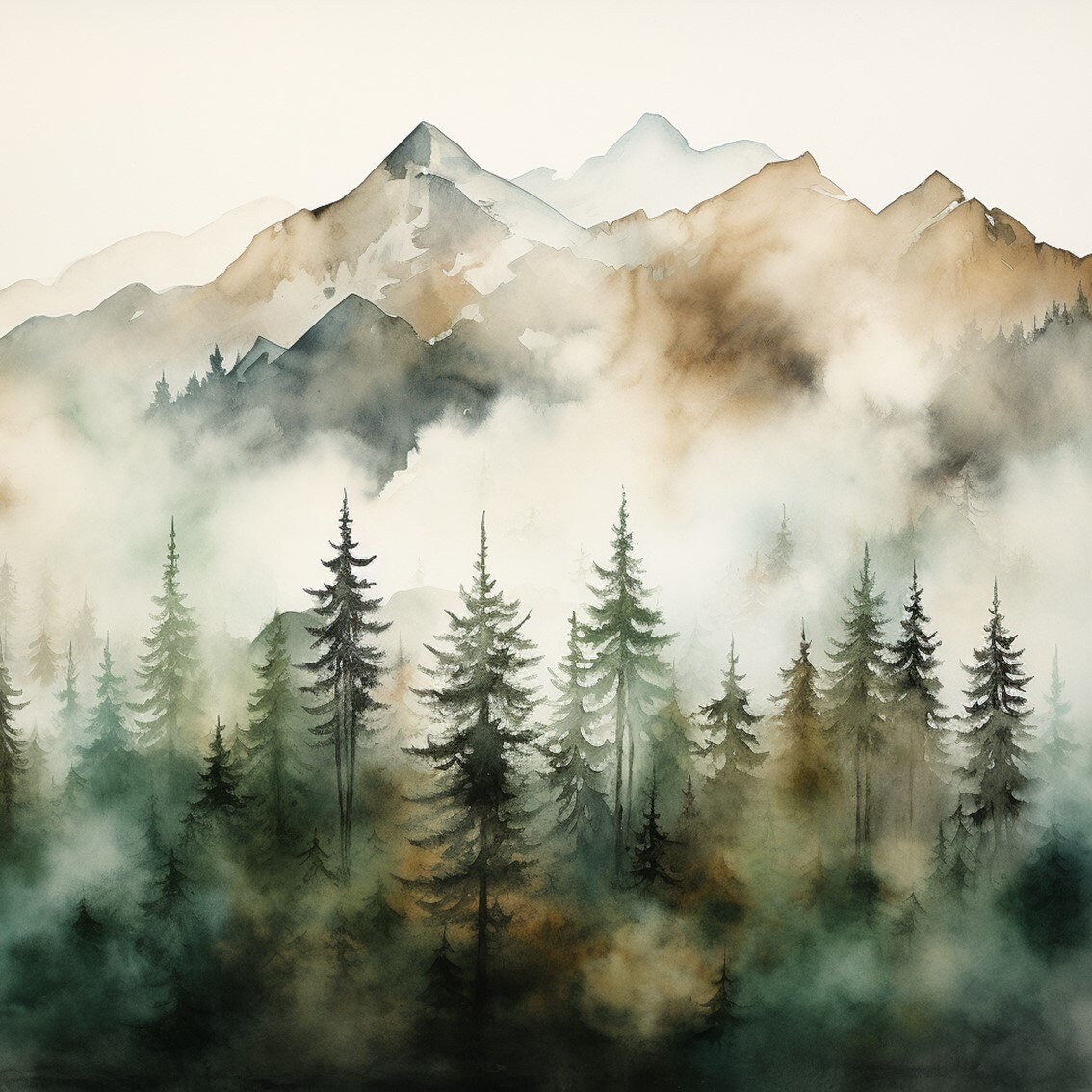36 Misty Mountain Forest Landscape, Watercolor Forest Background, High ...
