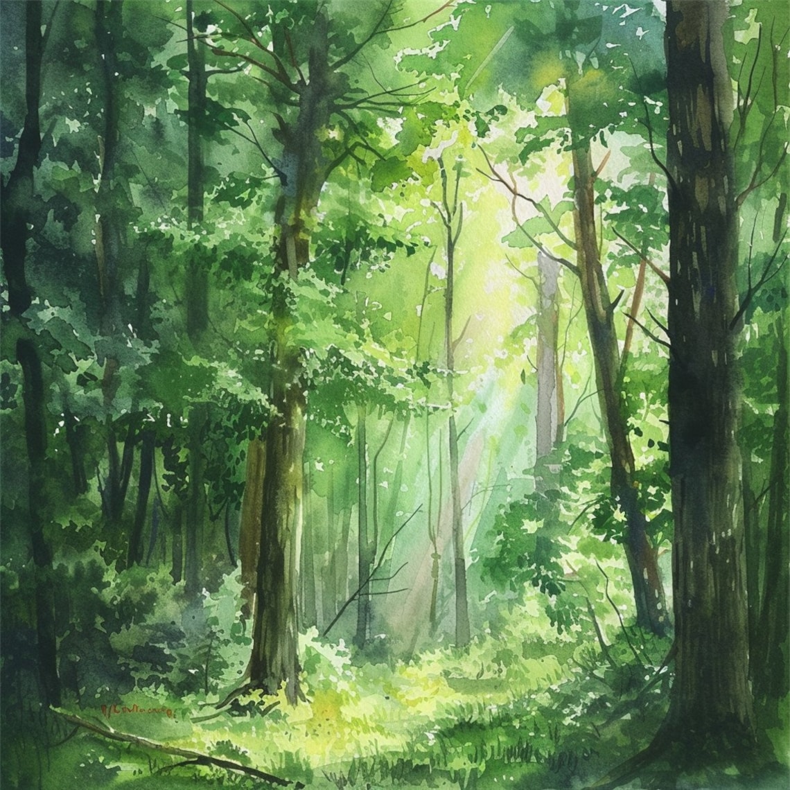 24 Green Forest Watercolor Clipart, Watercolor Backgrounds, Forest ...
