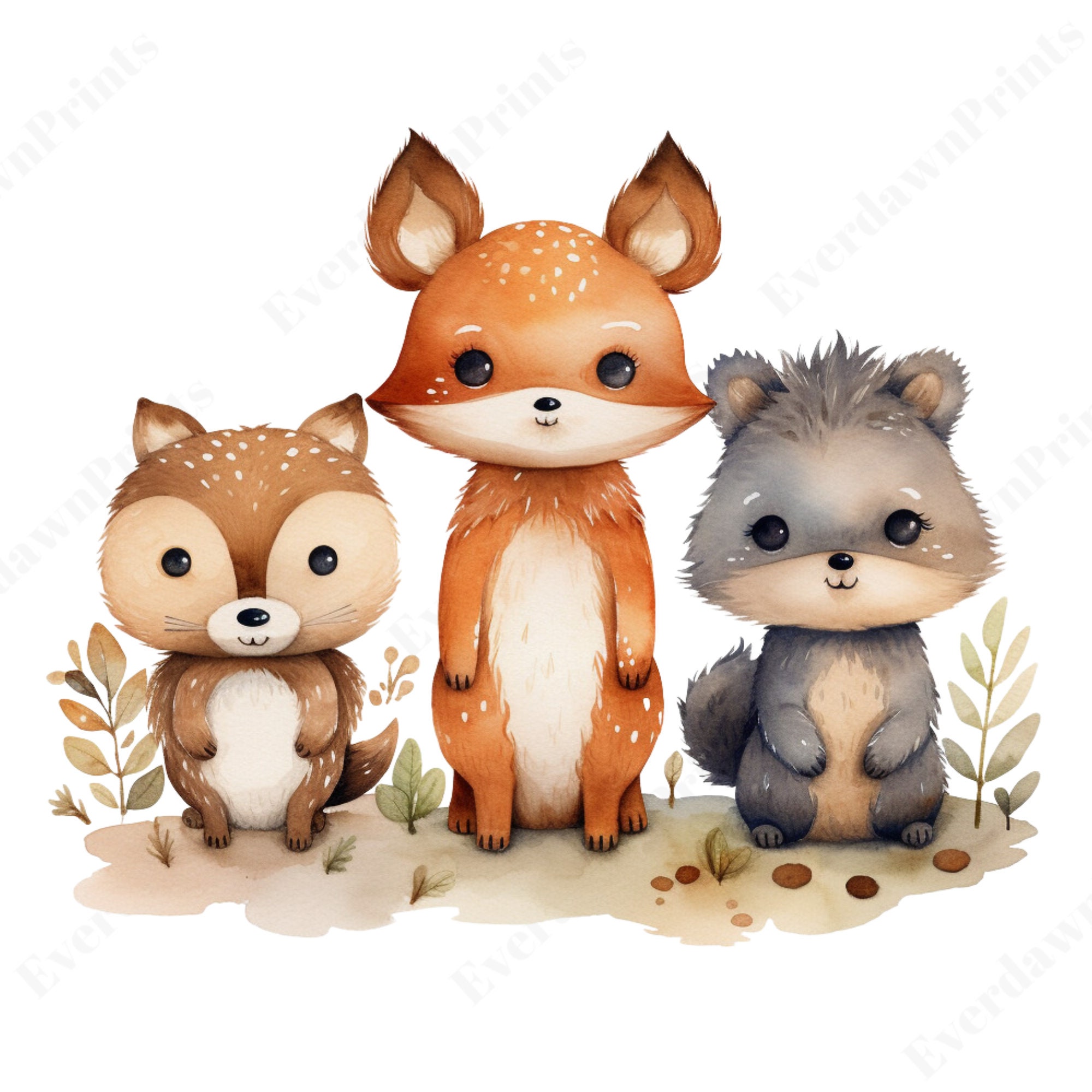 16 Woodland Creatures, Little Animals Watercolor Clip Art, Deer, Fox ...
