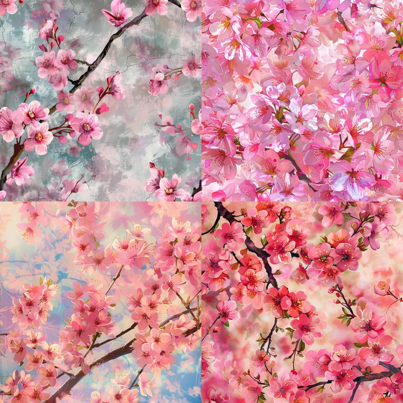 24 Cherry Blossom Clipart, Pink Floral Clipart, Watercolor Flowers ...