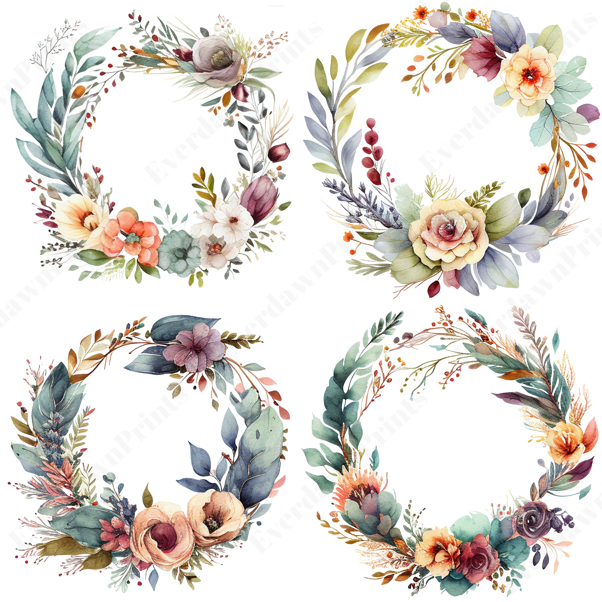 28 Watercolor Boho Borders, Floral Clipart, Clipart Borders, High ...