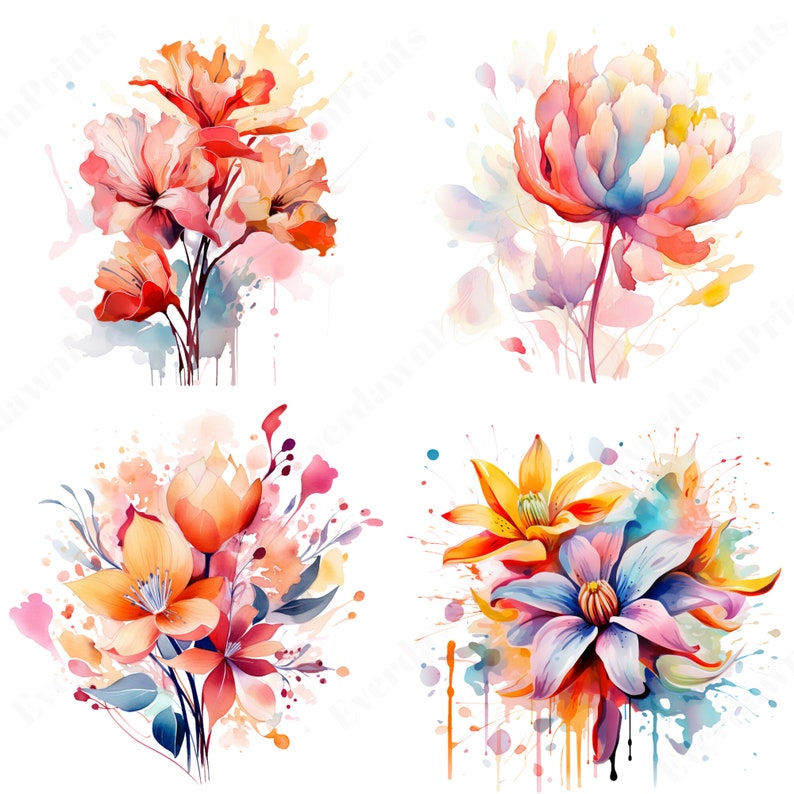 28 Watercolor Abstract Flowers Clipart, High Quality Transparent PNG ...
