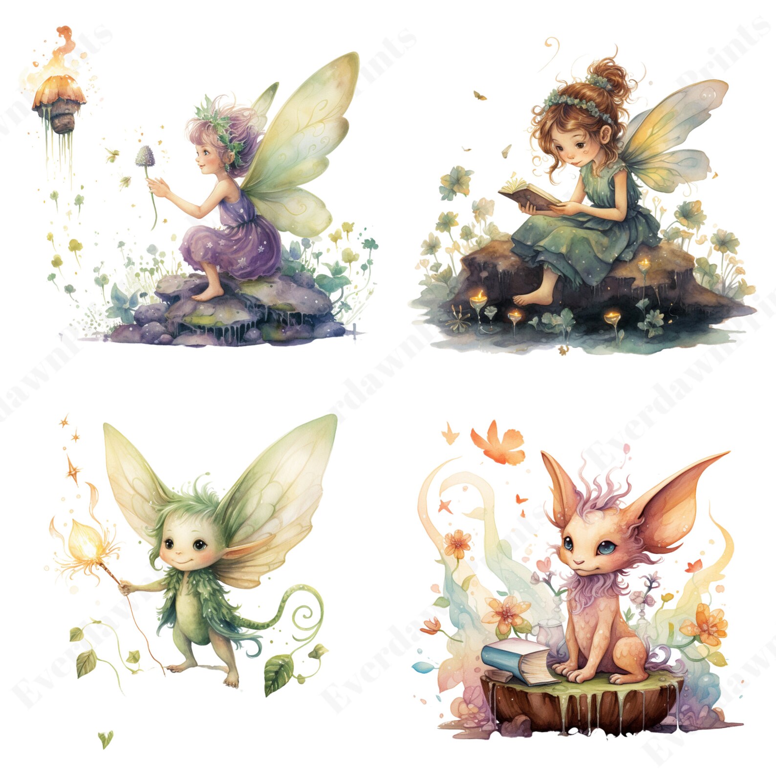 18 Watercolor Fairy Clipart, Fairy Garden Watercolor Clipart, Enchanted ...