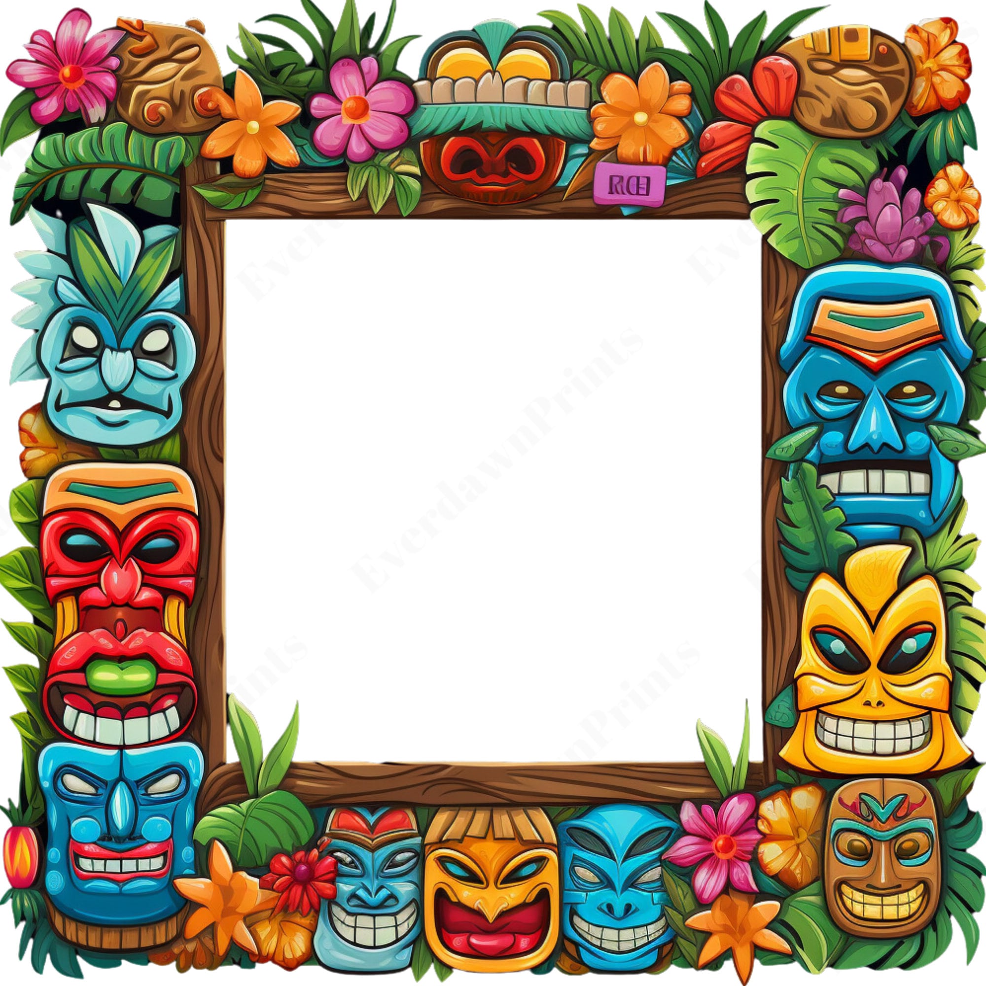 52 Watercolor Tiki Frames, Party Frames, Hawai Borders, Hawai Frames ...