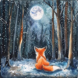 24 Woodland Fox Under the Moon Clipart, Winter Forest Animal Clipart ...