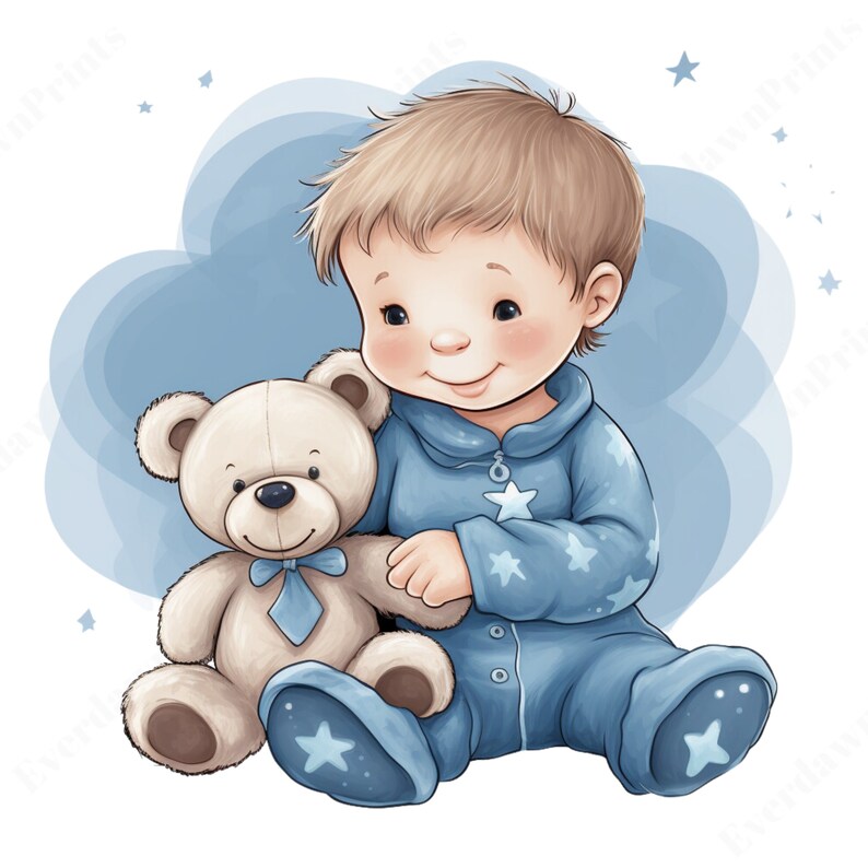 13 Watercolor Boy With Teddy Bear Clipart, Teddy Bear Clipart ...