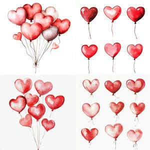 24 Watercolor Heart Balloons Wall Art, Digital Download, Romantic Home ...