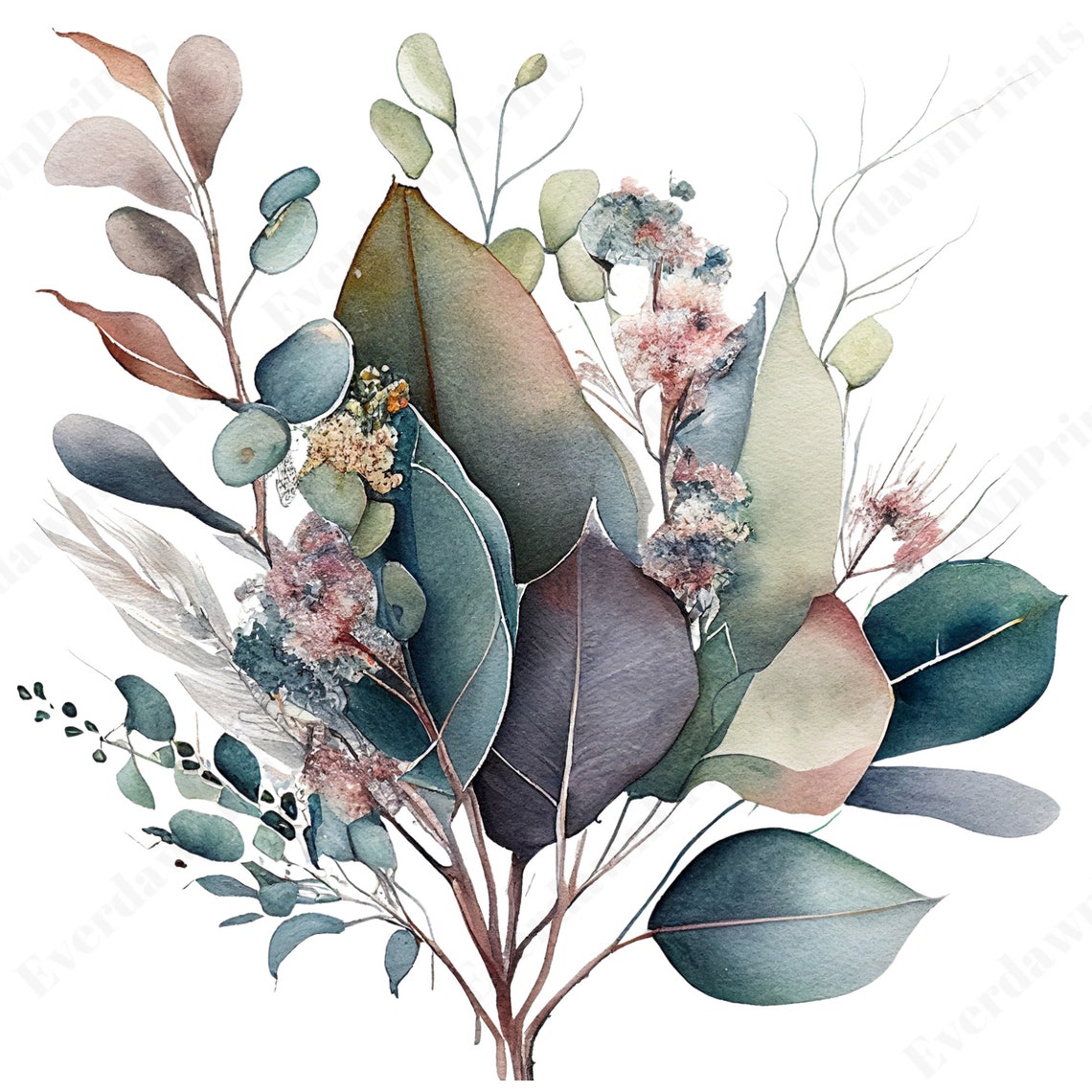 30 Watercolor Greenery Eucalyptus Clipart, Eucalyptus Bouquet, Greenery ...