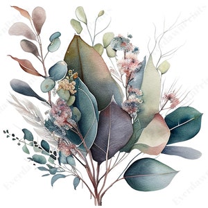 30 Watercolor Greenery Eucalyptus Clipart, Eucalyptus Bouquet, Greenery ...