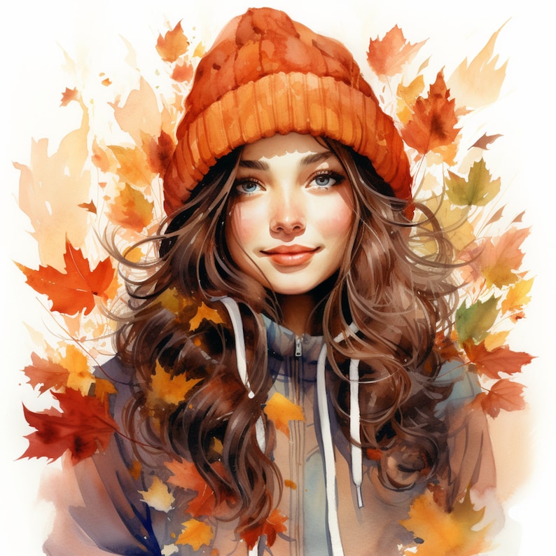 38 Autumn Girl With Leaves Clipart, Autumn Girl Clipart, Transparent ...