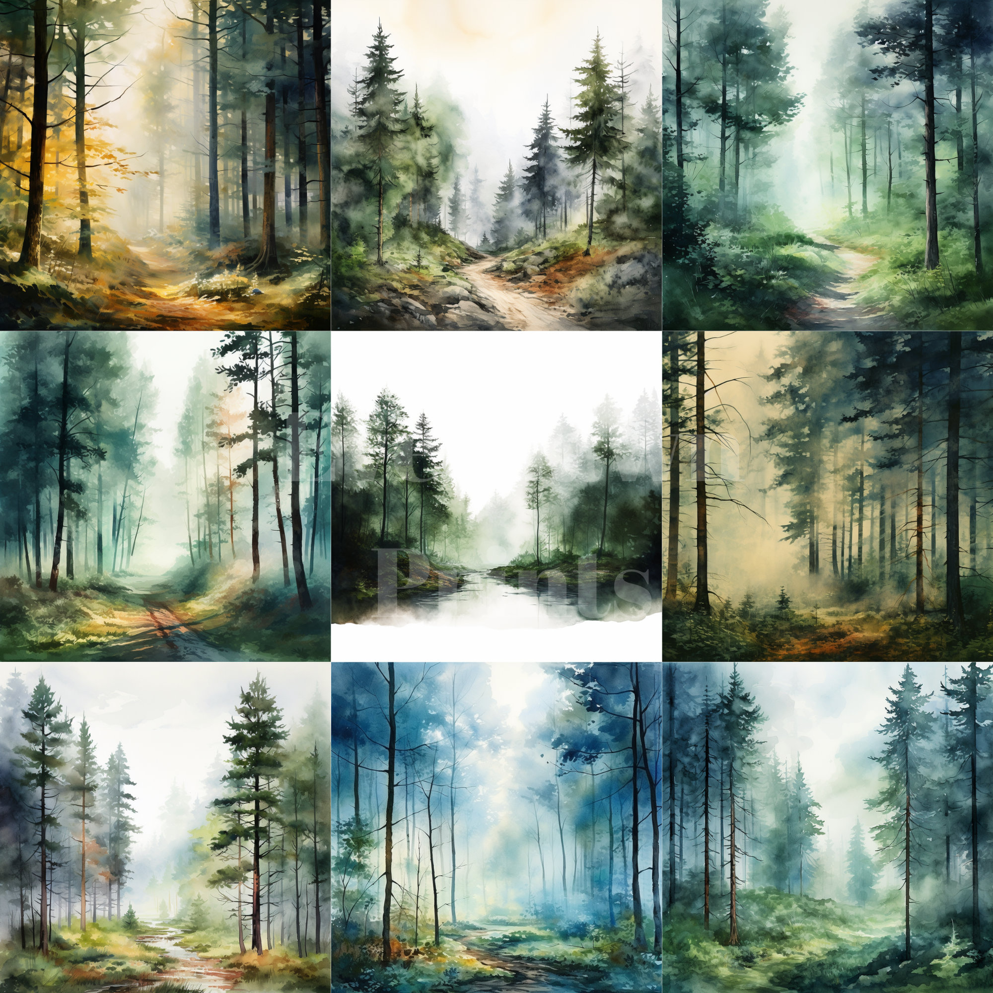 Watercolor Foggy Forest Clipart, Misty Forest Watercolor, Digital ...