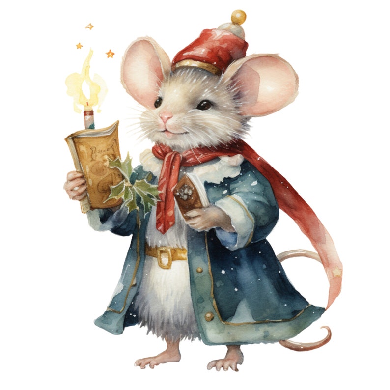 11 Christmas Mouse Candle Watercolor Clipart Transparent PNG - Etsy