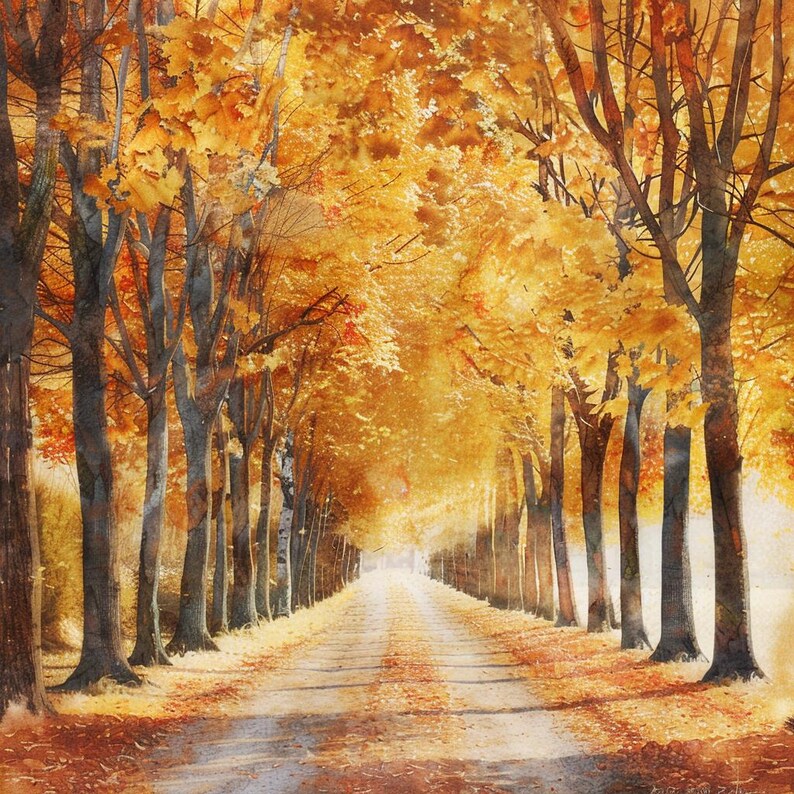 24 Autumn Path Clipart, Watercolor Fall Trees Image, Cozy Season ...