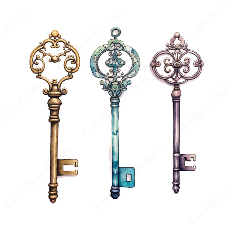 17 Watercolor Vintage Key Clipart, Transparent PNG, Vintage Clipart ...