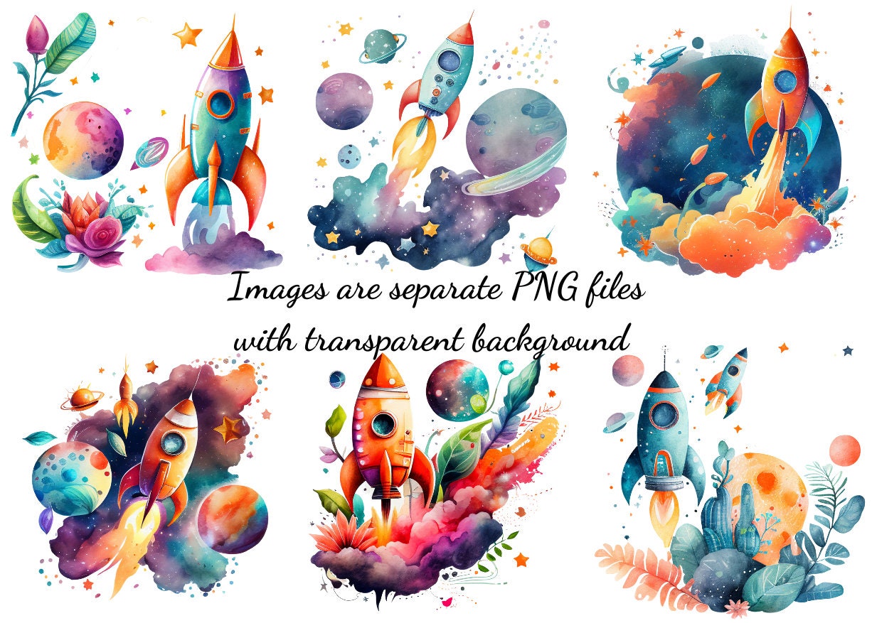 20 Space Rocket Clipart, High Quality Transparent PNG, Watercolor, Card ...