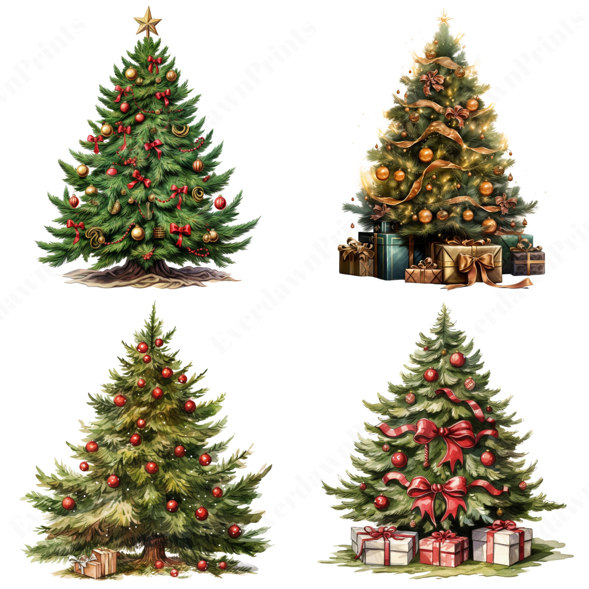 21 Christmas Tree Clipart, Transparent PNG, Watercolor Christmas ...