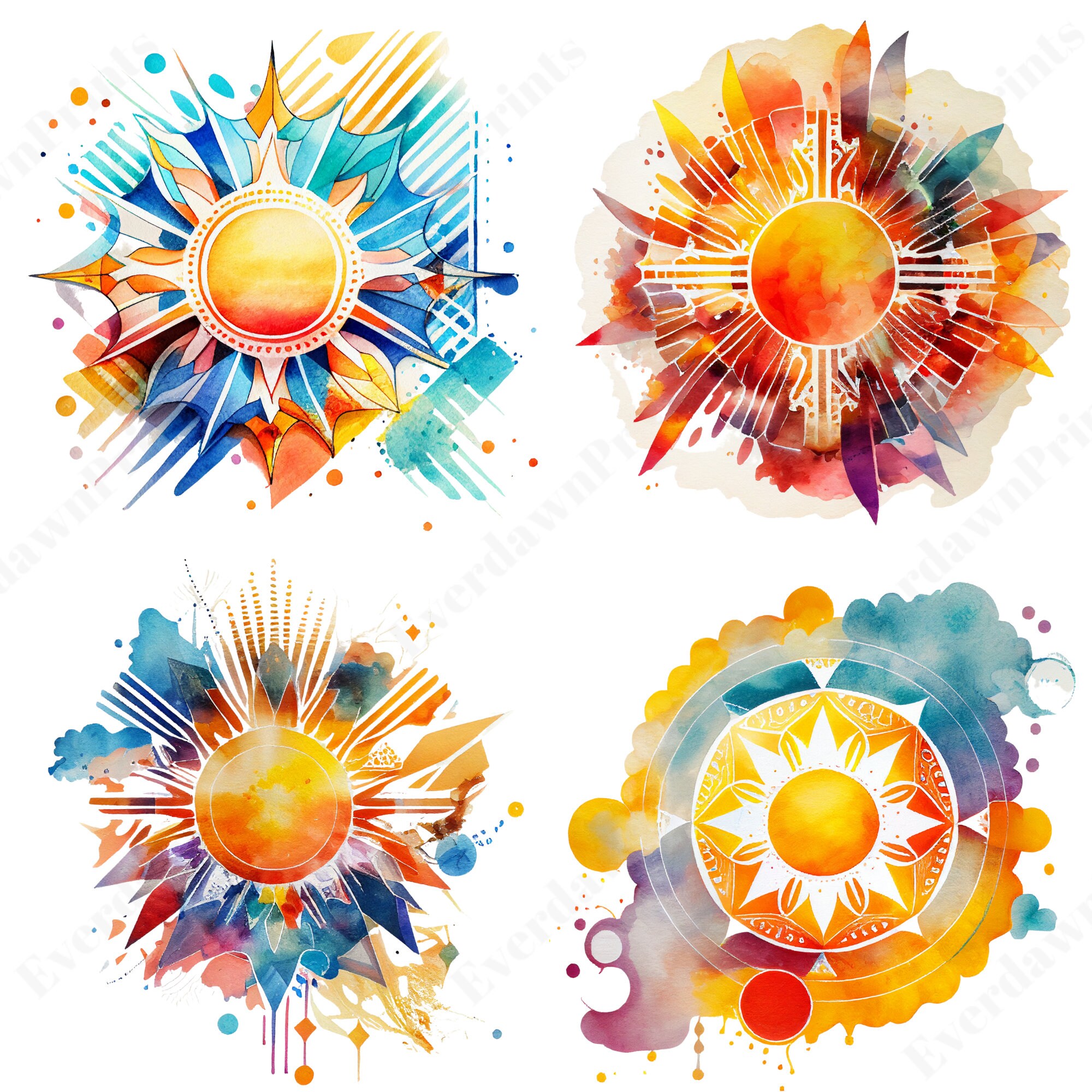 28 Sun Clipart Geometric Shapes, High Quality Watercolor PNG ...